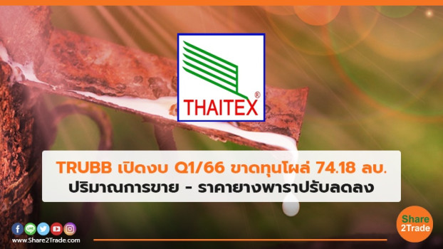 TRUBB เปิดงบQ1/66 ขาดทุนโผล่ 74.18ลบ. ปริมาณการขาย -ราคายางพาราปรับลดลง | Share2Trade